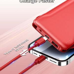 TG90° Portable Charger 10000mah Cell Phone Battery Backup, Ultra Slim Power Bank with Built in Lightning and USB-C Cable, Portable Phone Charger Battery Packs Compatible with iPhone Android Phones