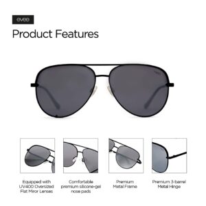 EVEE Fashionable Metal Aviator Sunglasses for Men with Flat Mirror Lenses LIMITED EDITION CASE + MICROFIBER CLEANING CLOTH (E-GMPCBKWM) (Black, 64)