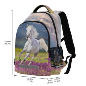 Horse Kids Backpack Bookbag Lavender Flower Elementary School Bag for Boys Girls Travel Rucksack