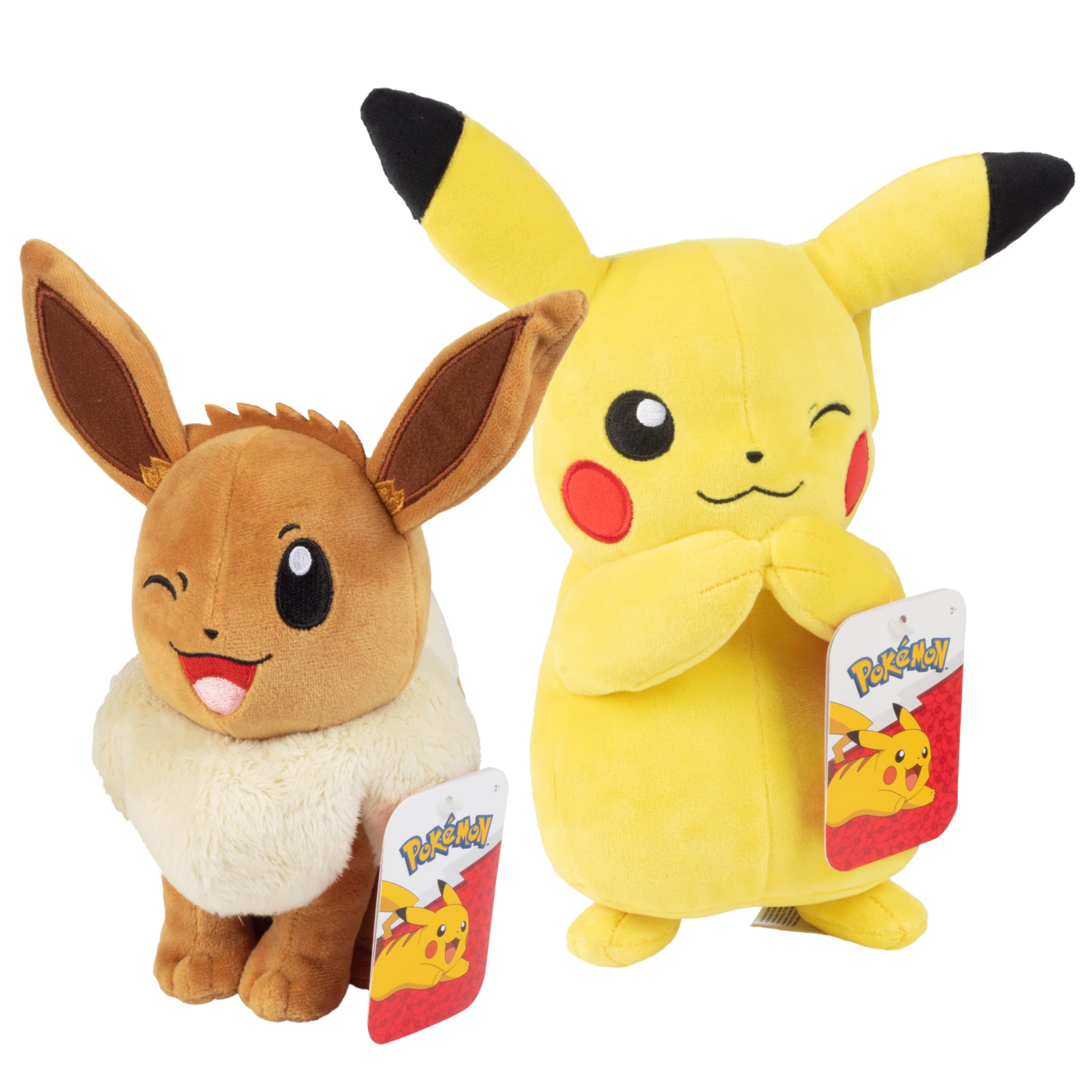 Pokemon 8" Eevee & Pikachu Plush, 2-Pack - Let's Go Starters - Officially Licensed - Quality Soft Collectible Stuffed Animal Toy - Great Gift for Kids, Boys, Girls