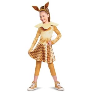 disguise pokemon eevee costume for kids, girls deluxe character outfit, child size small (4-6x), brown