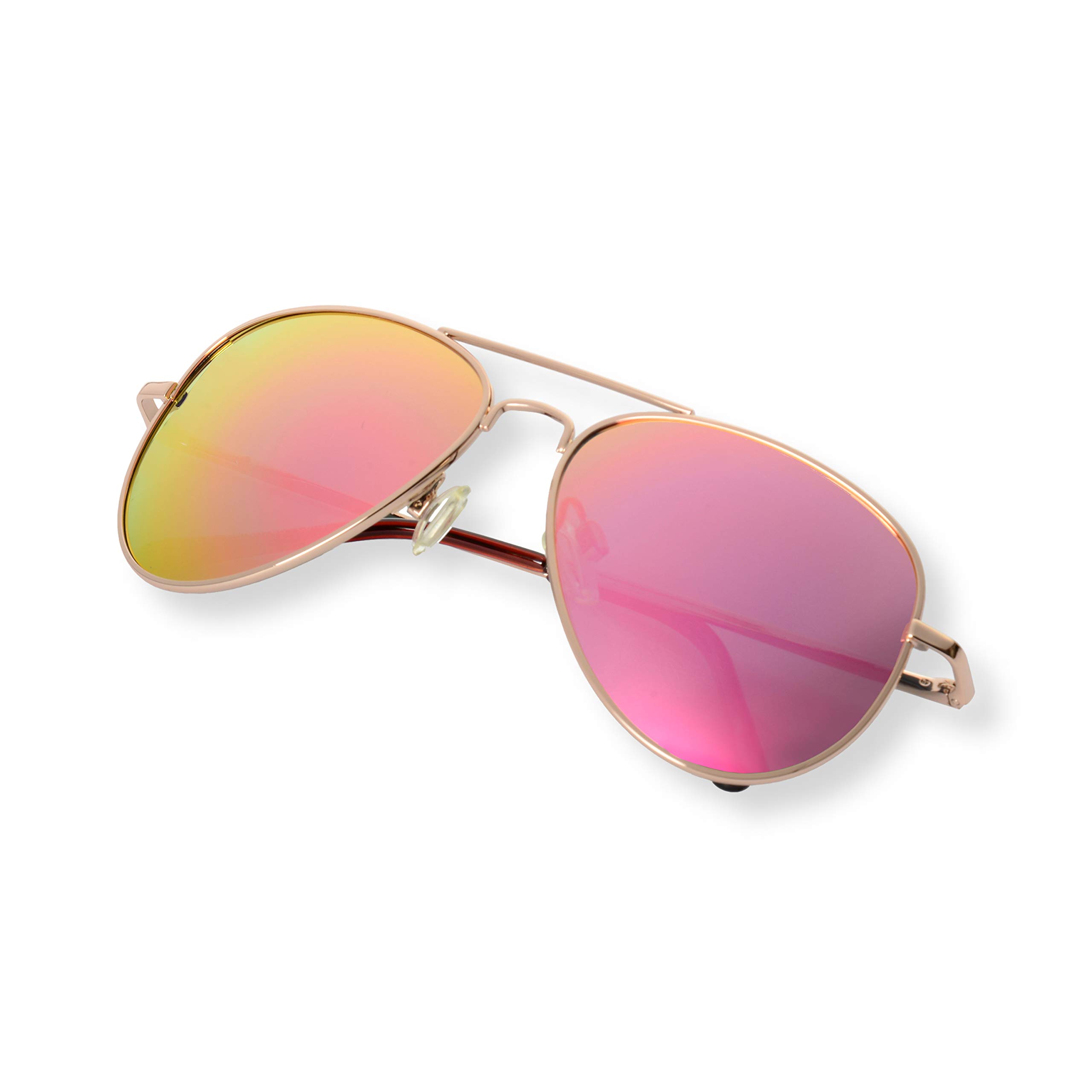 EVEE Polarized Aviator Sunglasses Classic Military Sunglasses (Scout) (Gold/Pink Lens, 59)