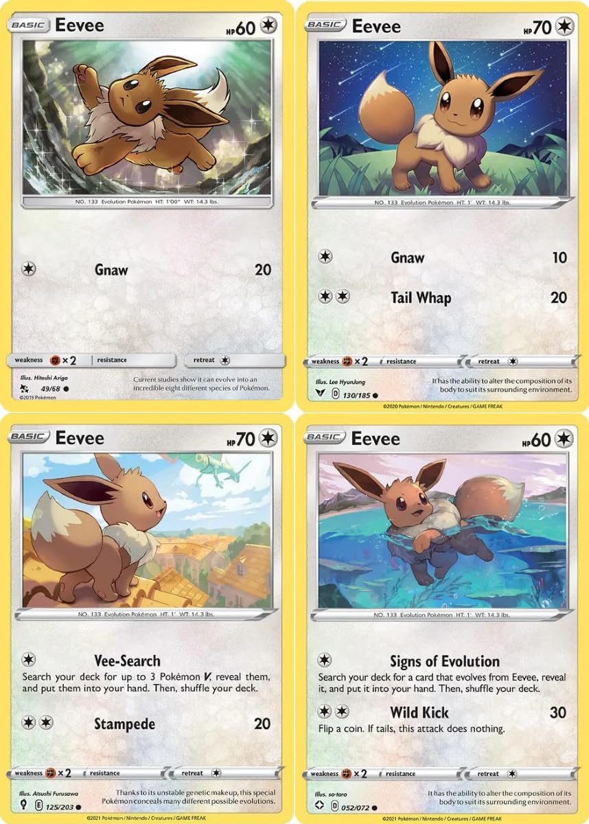 Eevee - Pokemon - 4 Card Lot - Hidden Fates Vivid Voltage Evolving Skies - 125/203-49/68