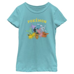 pokemon gotta catch eeveelutions girls short sleeve tee shirt tahiti blue