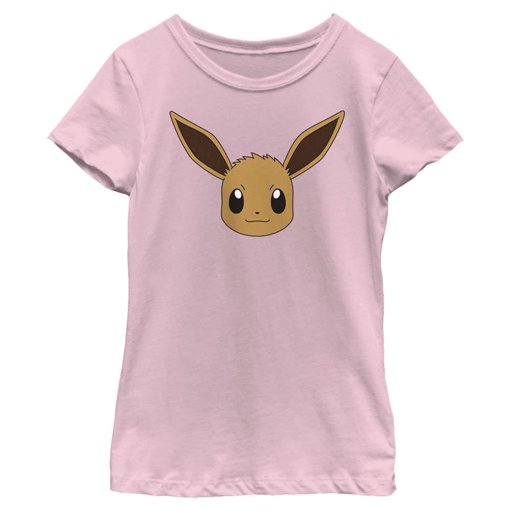 Pokemon Eevee Face Girls Short Sleeve Tee Shirt Light Pink