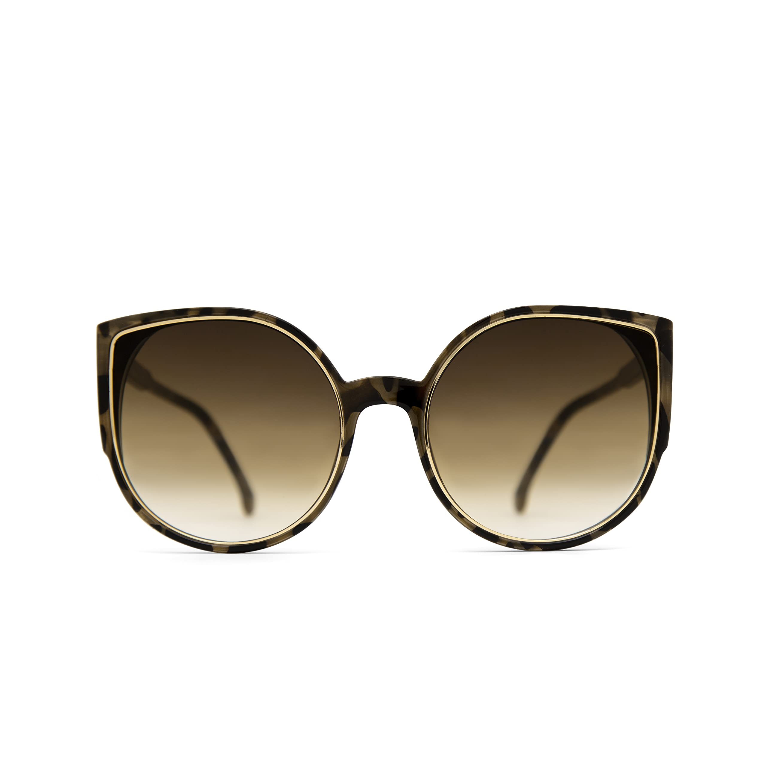 EVEE Oversized Flat Retro Cat-Eye Sunglasses with Metal Rim Accent Front and Reflective Lens (Piper)