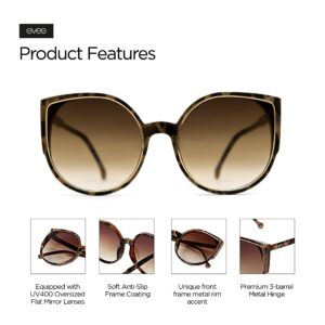 EVEE Oversized Flat Retro Cat-Eye Sunglasses with Metal Rim Accent Front and Reflective Lens (Piper)