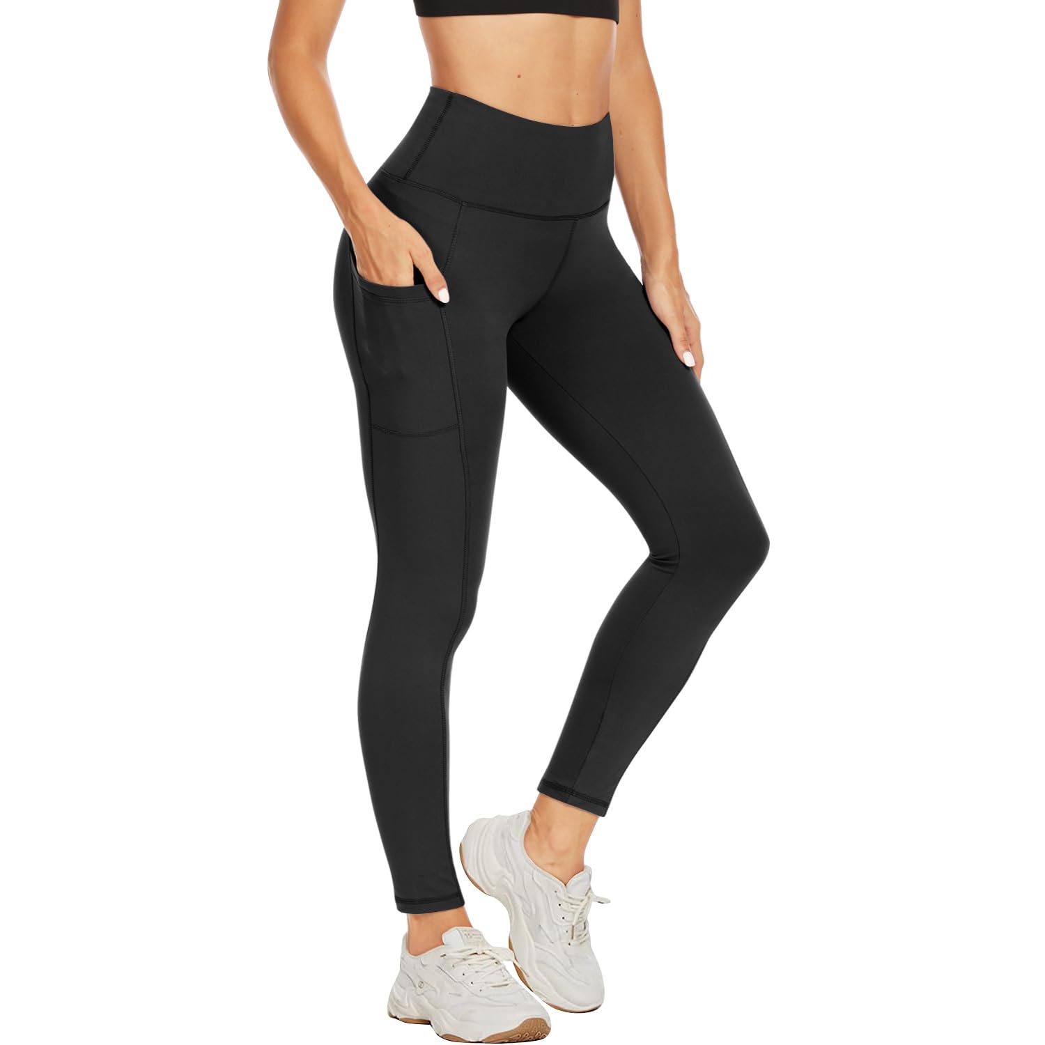 NexiEpoch High Waisted Leggings for Women - Black Tummy Control Compression Soft Yoga Pants for Workout Reg & Plus Size