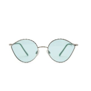 evee vintage oval eye-shape metal retro sunglasses with cosmetic tint lens (rouge) (silver frame/mint green lens)