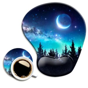 dooke ergonomic mouse pad with wrist support and coaster,mouse pads with non-slip pu base for home office working studying easy typing & pain relief night forest