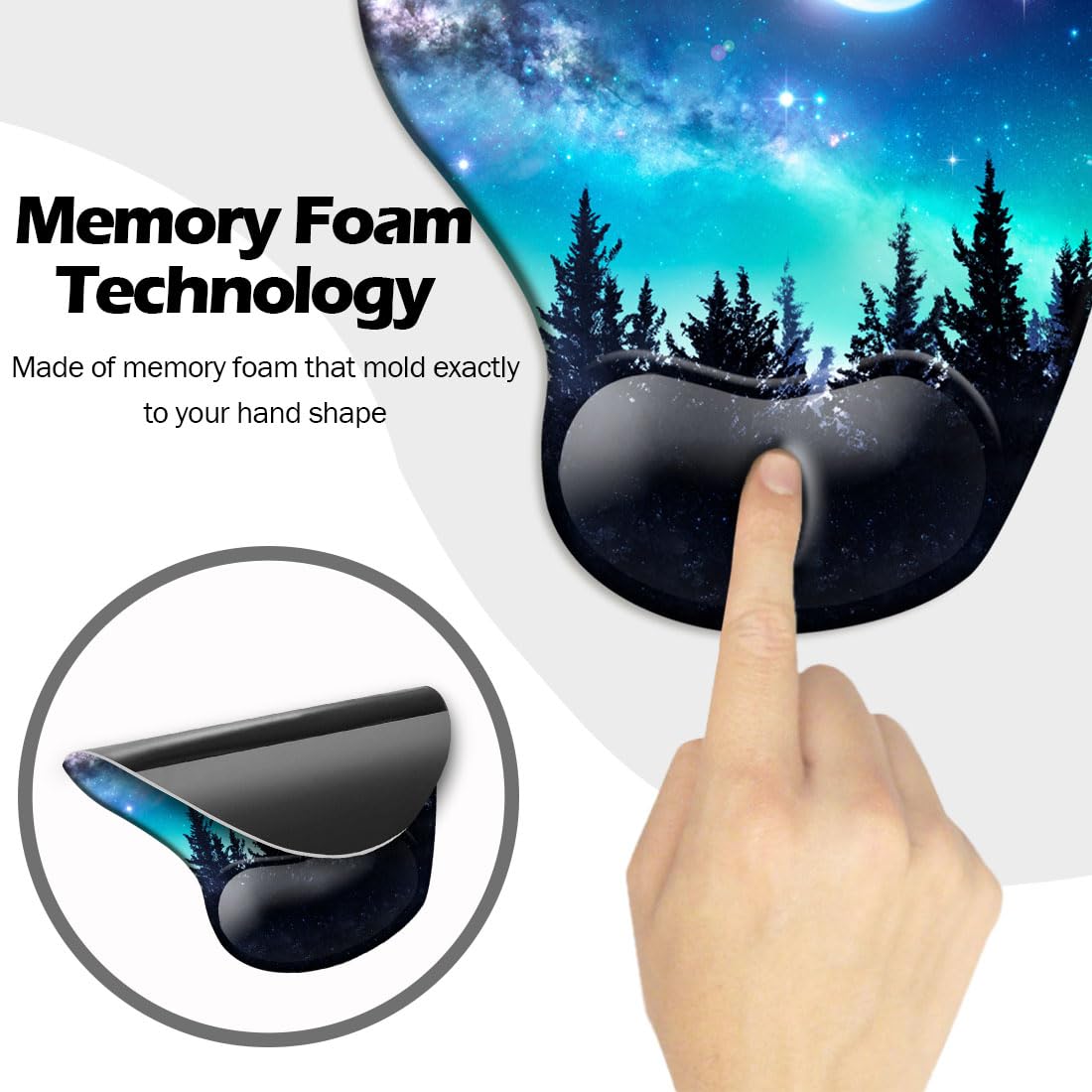 DOOKE Ergonomic Mouse Pad with Wrist Support and Coaster,Mouse Pads with Non-Slip PU Base for Home Office Working Studying Easy Typing & Pain Relief Night Forest