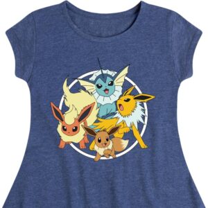 HYBRID APPAREL - Pokémon - Eevee Group - Youth Girls Fit & Flare Dress - Size Small Heather Navy