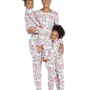 The Children's Place Kids 2 Piece Family Matching, Festive Christmas Pajama Sets, Cotton, Merry Joy Pink, 12