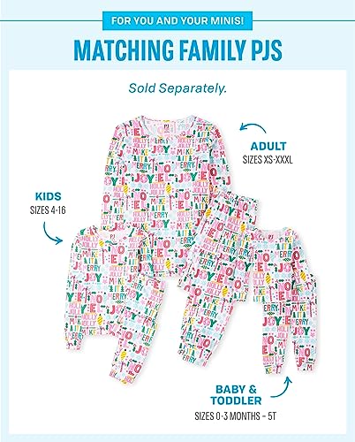 The Children's Place Kids 2 Piece Family Matching, Festive Christmas Pajama Sets, Cotton, Merry Joy Pink, 12