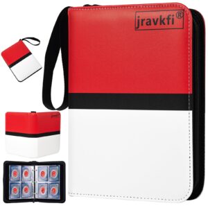 jravkfi 4 pocket trading card binder,400 pockets trading card collection book with sleevese,3-ring zipper sports card album with 50 removable double-sided card holder for standard size cards(red)