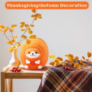 Fortuning's JDS Shiba Inu Pumpkin Plush, 12" Pumpkin Corgi Dog Stuffed Animal Plushies with Autumn Leaf Decor, Kawaii Birthday Gift for Boys Girls Kids Plush Toy Pillow