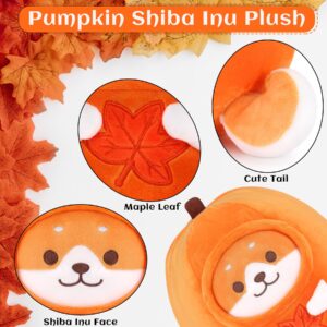 Fortuning's JDS Shiba Inu Pumpkin Plush, 12" Pumpkin Corgi Dog Stuffed Animal Plushies with Autumn Leaf Decor, Kawaii Birthday Gift for Boys Girls Kids Plush Toy Pillow