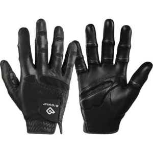 new improved 2x long lasting bionic stablegrip men's black golf glove - patented stable grip genuine cabretta leather, natural fit designed by orthopedic surgeon! (2xl, worn on right hand)