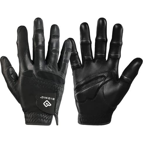 New Improved 2X Long Lasting Bionic StableGrip Men's Black Golf Glove - Patented Stable Grip Genuine Cabretta Leather, Natural Fit Designed by Orthopedic Surgeon! (2XL, Worn on Right Hand)