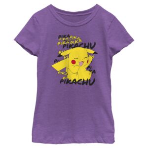 pokemon pikachu cracks a joke girls short sleeve tee shirt purple berry