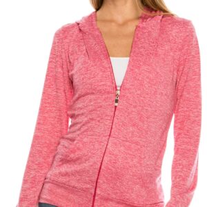 Eevee Women’s Full Zip Hoodie - Casual Slim Fit Lightweight Jacket Long Sleeve Sweater Activewear Yoga Running Hooded Sweatshirt ASJ-4001 ActFuchsia L