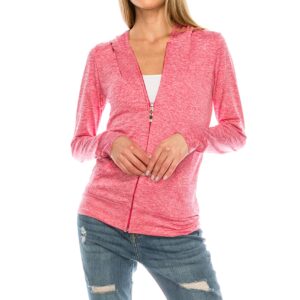 Eevee Women’s Full Zip Hoodie - Casual Slim Fit Lightweight Jacket Long Sleeve Sweater Activewear Yoga Running Hooded Sweatshirt ASJ-4001 ActFuchsia L