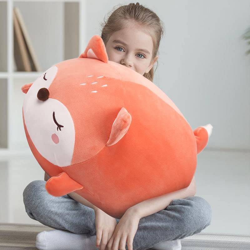 ARELUX 10in Fox Plush Pillow Stuffed Animal Snuggly Pillow Cute Plush Toy Snuggle Buddy Fox Plushie Kawaii Soft Hugging Pillow for Kids Boys Girls