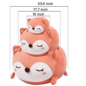 ARELUX 10in Fox Plush Pillow Stuffed Animal Snuggly Pillow Cute Plush Toy Snuggle Buddy Fox Plushie Kawaii Soft Hugging Pillow for Kids Boys Girls