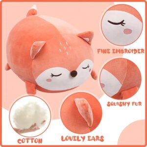 ARELUX 10in Fox Plush Pillow Stuffed Animal Snuggly Pillow Cute Plush Toy Snuggle Buddy Fox Plushie Kawaii Soft Hugging Pillow for Kids Boys Girls