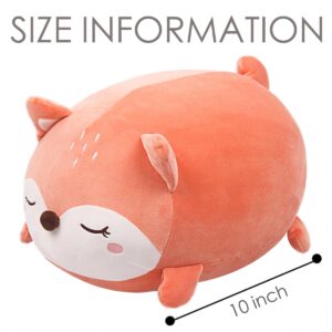 ARELUX 10in Fox Plush Pillow Stuffed Animal Snuggly Pillow Cute Plush Toy Snuggle Buddy Fox Plushie Kawaii Soft Hugging Pillow for Kids Boys Girls