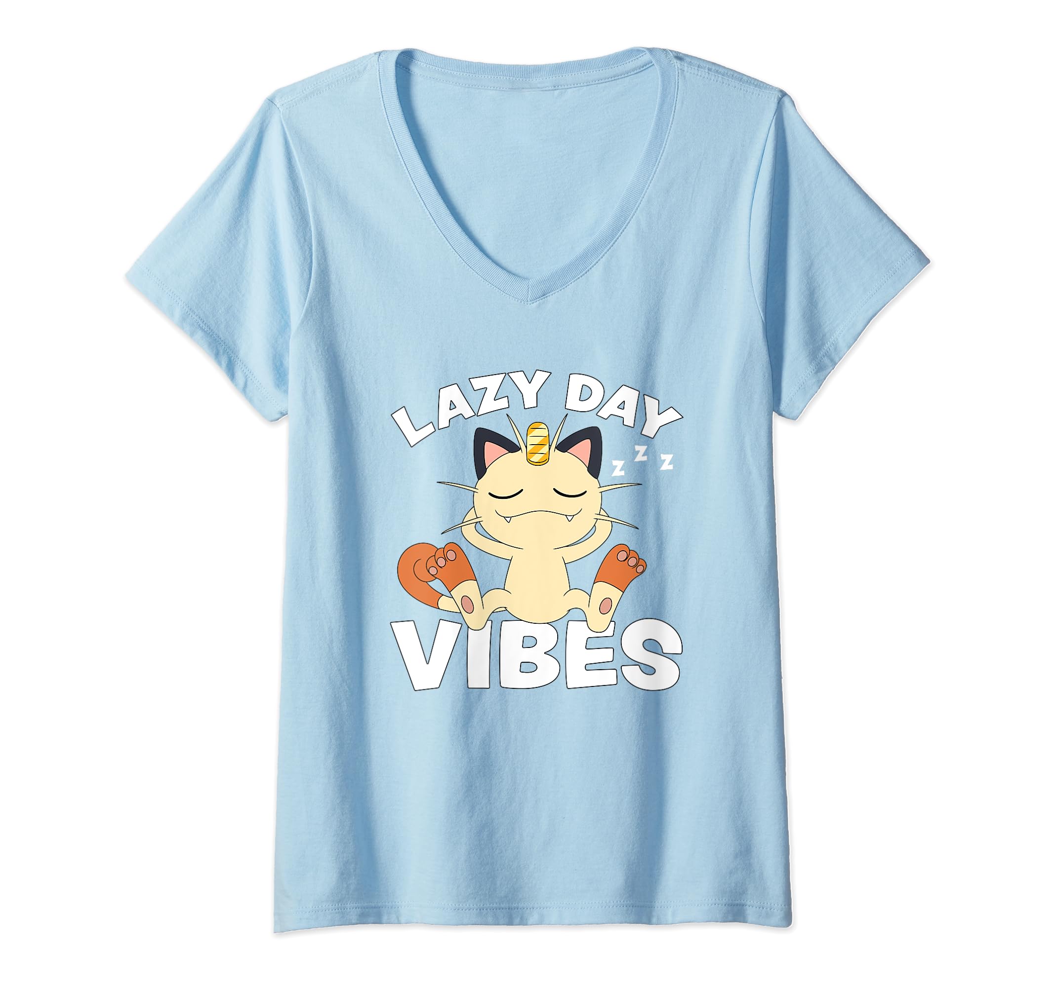 Womens Pokémon - Meowth Lazy Day Vibes V-Neck T-Shirt