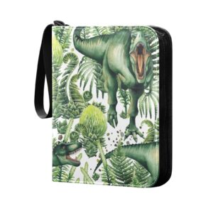 dinosaur 4 pockets trading card album folder for cards pu cover zip card binder with 400 side loading pockets 3-ring card collector holder for collectible boys girls game sports cards mtg tcg