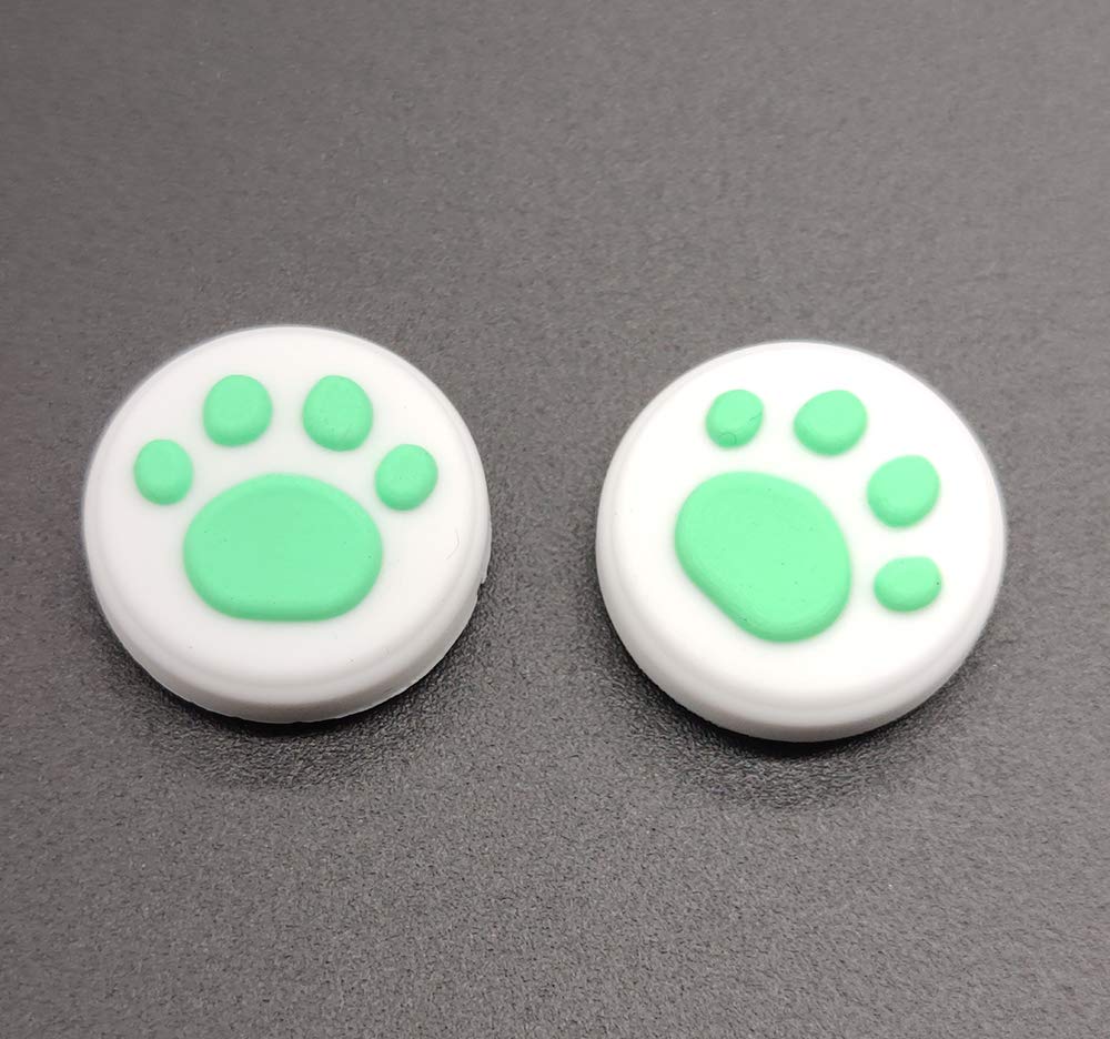 2 x Silicone Analog Controller Thumb Stick Joystick Grips Cap for Switch NS & Switch Lite Controller Joy-Con ThumbStick Cute Cat Paw Claw (White-Green)