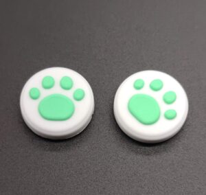 2 x silicone analog controller thumb stick joystick grips cap for switch ns & switch lite controller joy-con thumbstick cute cat paw claw (white-green)