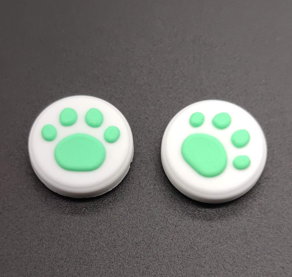 2 x Silicone Analog Controller Thumb Stick Joystick Grips Cap for Switch NS & Switch Lite Controller Joy-Con ThumbStick Cute Cat Paw Claw (White-Green)