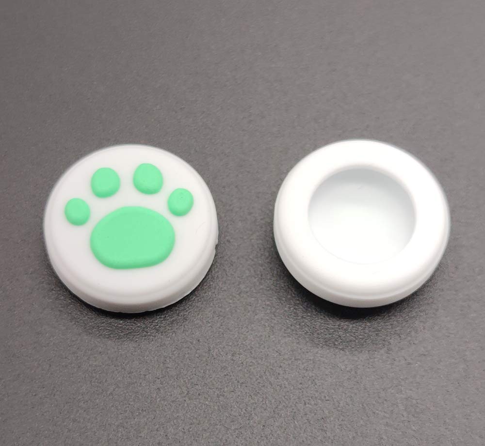 2 x Silicone Analog Controller Thumb Stick Joystick Grips Cap for Switch NS & Switch Lite Controller Joy-Con ThumbStick Cute Cat Paw Claw (White-Green)