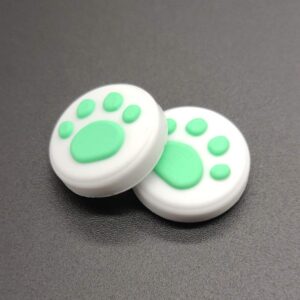 2 x Silicone Analog Controller Thumb Stick Joystick Grips Cap for Switch NS & Switch Lite Controller Joy-Con ThumbStick Cute Cat Paw Claw (White-Green)