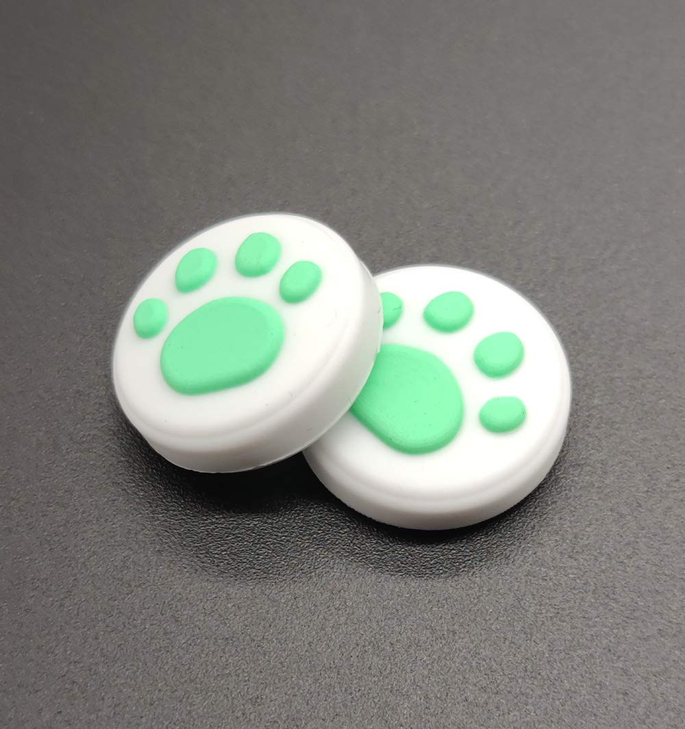 2 x Silicone Analog Controller Thumb Stick Joystick Grips Cap for Switch NS & Switch Lite Controller Joy-Con ThumbStick Cute Cat Paw Claw (White-Green)