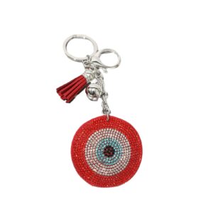 red colorful evil eye keychain charms bling tassel rhinestone cute protection keychains