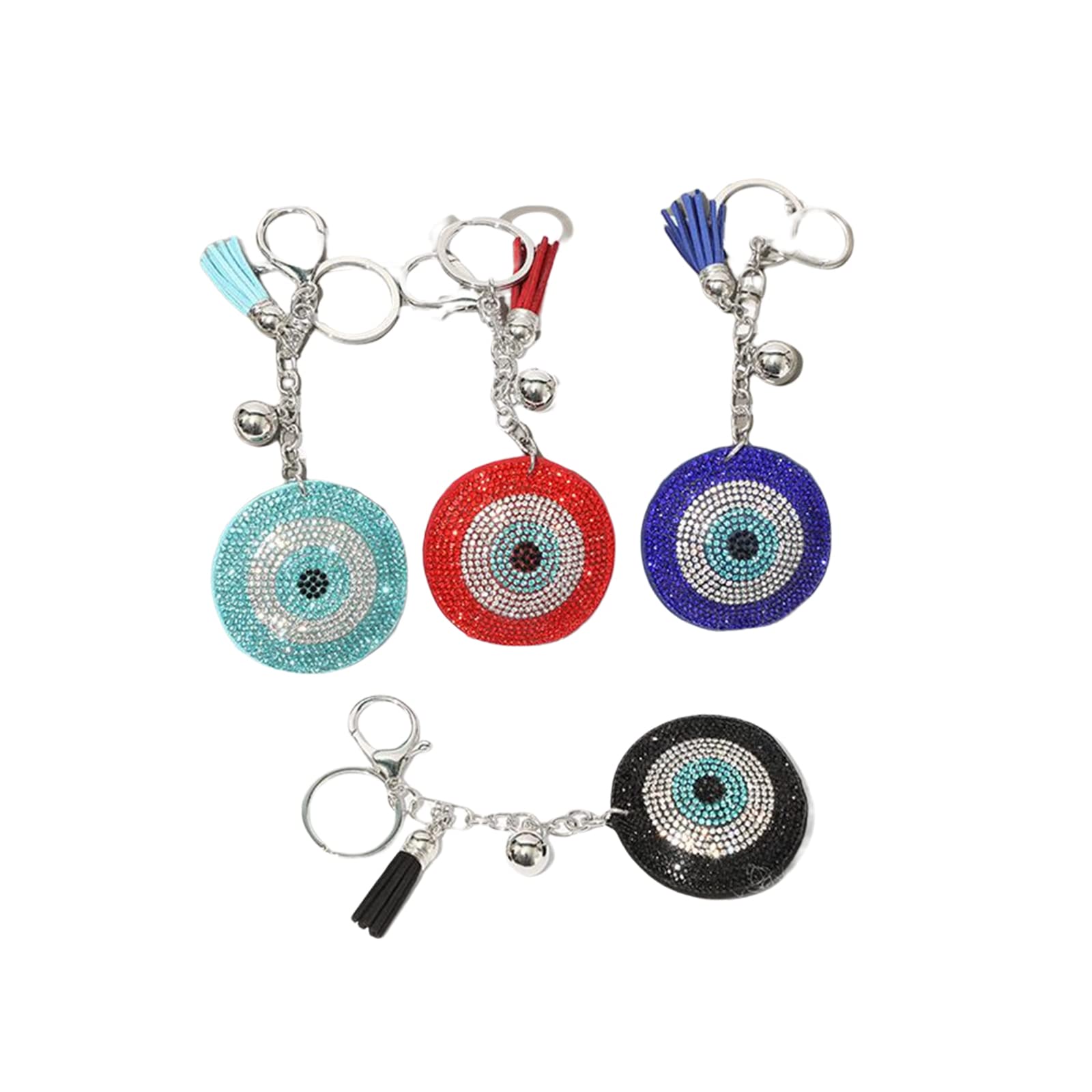 Red Colorful Evil Eye Keychain Charms Bling Tassel Rhinestone Cute Protection keychains