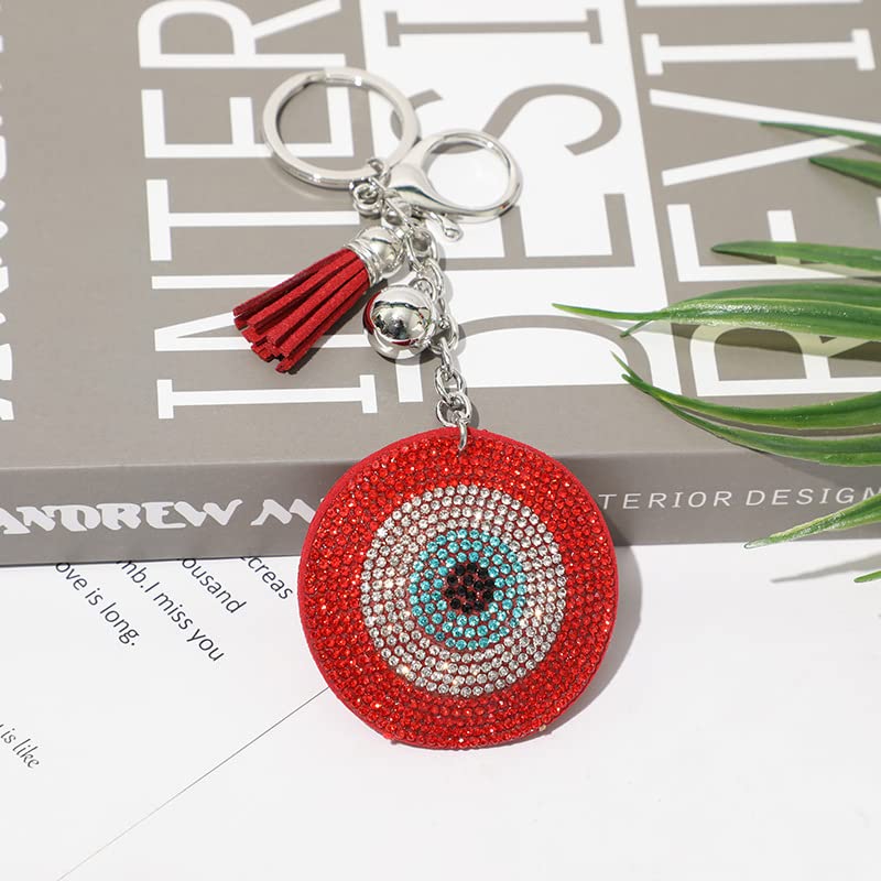 Red Colorful Evil Eye Keychain Charms Bling Tassel Rhinestone Cute Protection keychains