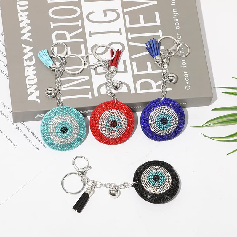 Red Colorful Evil Eye Keychain Charms Bling Tassel Rhinestone Cute Protection keychains