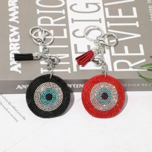 Red Colorful Evil Eye Keychain Charms Bling Tassel Rhinestone Cute Protection keychains