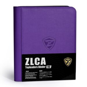 zlca toploader card binder, 4-pocket trading card album holder fits for 3 x 4'' top loader, ringless double-sided card display storage carrying case compatible with ptcg mtg sports cards (purple)