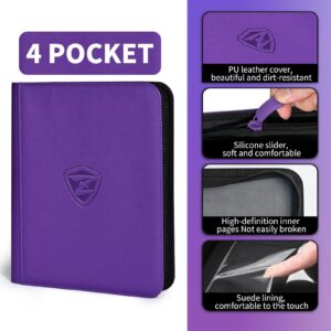 ZLCA Toploader Card Binder, 4-Pocket Trading Card Album Holder fits for 3 x 4'' Top Loader, Ringless Double-Sided Card Display Storage Carrying Case Compatible with PTCG MTG Sports Cards (Purple)