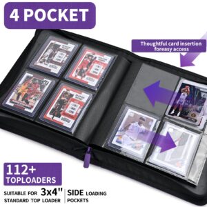 ZLCA Toploader Card Binder, 4-Pocket Trading Card Album Holder fits for 3 x 4'' Top Loader, Ringless Double-Sided Card Display Storage Carrying Case Compatible with PTCG MTG Sports Cards (Purple)