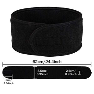 4 Counts Spa Facial Headband Whaline Head Wrap Terry Cloth Headband Stretch Towel with Magic Tape for Bath, Makeup and Sport, 3.5" Wide (Black)