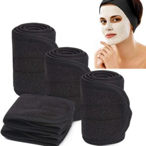 noverlife 5pcs black spa facial headband, soft terry cloth cotton hair wrap, elastic stretchy makeup headband for face wash, bath showering, beauty salon facial treatment & sports