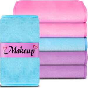 makeup remover face towels, reusable makeup remover cloths (6 packs), makeup remover towel reusable microfiber cleansing towel 12 inch x 6 inch- pink blue purple