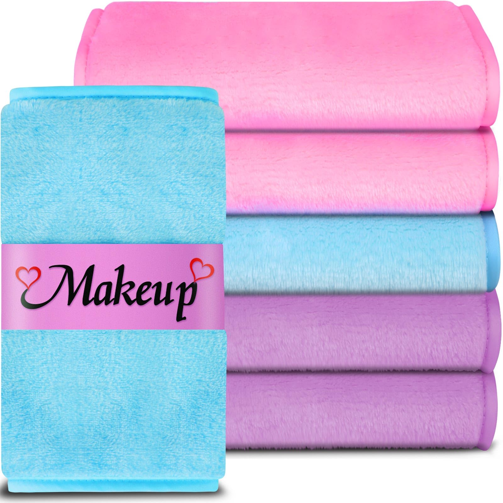 Makeup Remover Face Towels, Reusable Makeup Remover Cloths (6 packs), Makeup Remover Towel Reusable Microfiber Cleansing Towel 12 inch X 6 inch- Pink Blue Purple